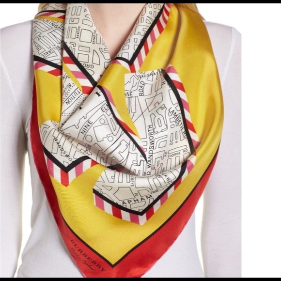 Burberry | Accessories | Burberry Yellow London Map Silk Square Scarf ...